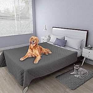 Easy-Going 100% Waterproof Dog Bed Cover Washable Couch Cover Non-Slip Sofa Cover Leakproof Blanket Furniture Protector Cover Reusable Incontinence Bed Underpads for Pets Kids Dog Cat(68x82 in,Gray)