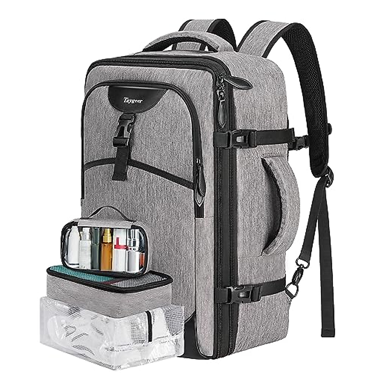 Carry on Backpack, 50l Large Travel Backpack with 3 Packing Cubes, Expandable Airline Approved 17inch Laptop Backpack, Business Weekender Daypack Overnight Luggage Duffel Bag Gifts for Men Women,Grey