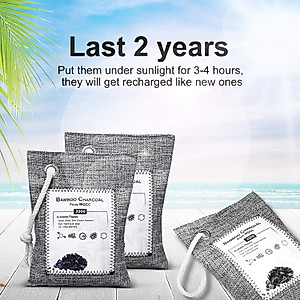 WGCC Bamboo Charcoal Air Purifying Bag 8 Pack, Activated Charcoal Bags Odor Absorber, Natural Car Air Freshener, Moisture Absorber for Closet, Shoe, Car, large Room, Pet Safe (4x75g, 4x200g)