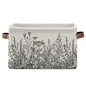 Blueangle Black And White Flowers Rectangle Storage Bin, 15 x 11 x 9.5 in, Collapsible Organizer Storage Basket for Home Décor