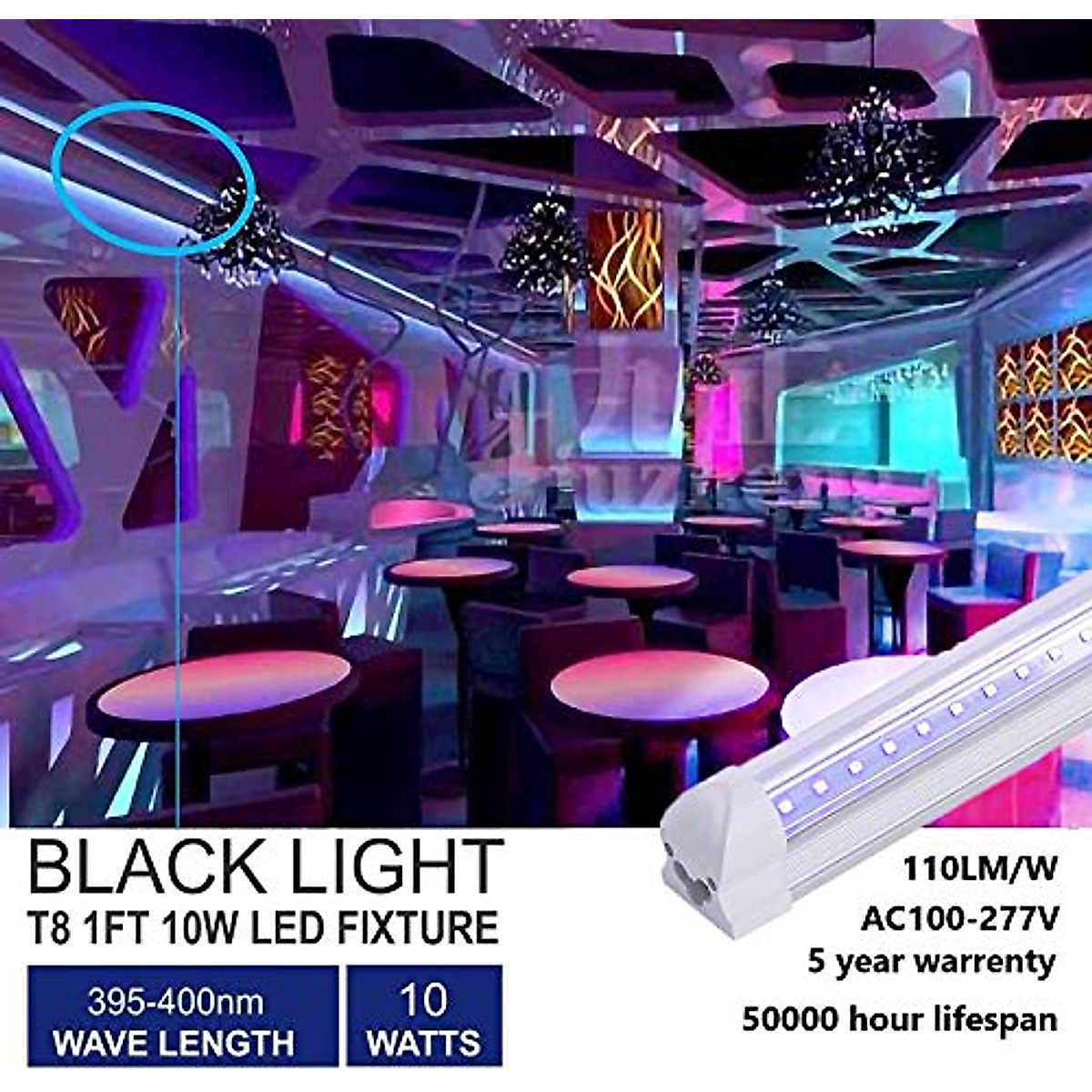 4 Pack LED UV Black Light Bar 1FT 10W T8 Integrated V Shaped, Blacklight Fixture for Blacklight Poster and Party, Fun Atmosphere Led Stage  with Built-in ON/Off Switch(1ft 10w, 4 Pack)