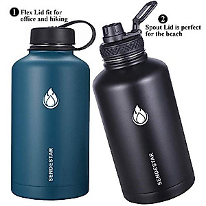 SENDESTAR Stainless Steel Water Bottle,2 (32 oz tumbler and 64oz beer gowler),Double Wall Vacuum Insulated Leak Proof, Wide Mouth Water bottle with Straw Lid or Spout Lid,Keep Liquids Hot or Cold