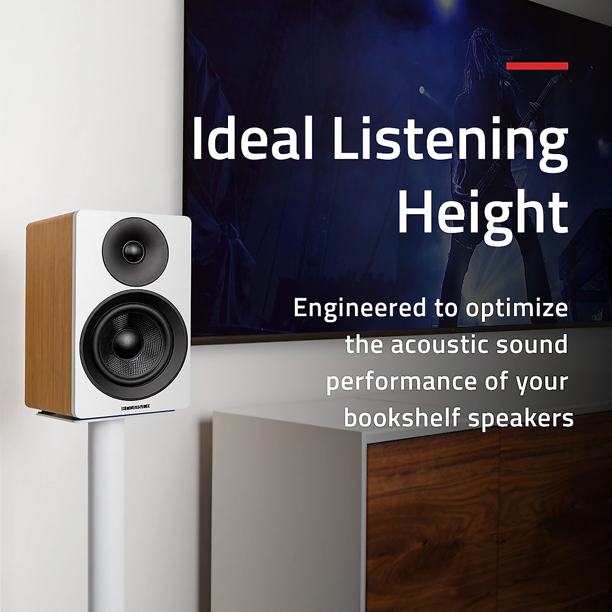 Fluance Floor Speaker Stands for Surround Sound and Bookshelf Speakers with Solid Construction, Adjustable Floor Spikes, Rubber Isolation Feet, Cable Management, Square Base - Matte White/Pair SS05SWH