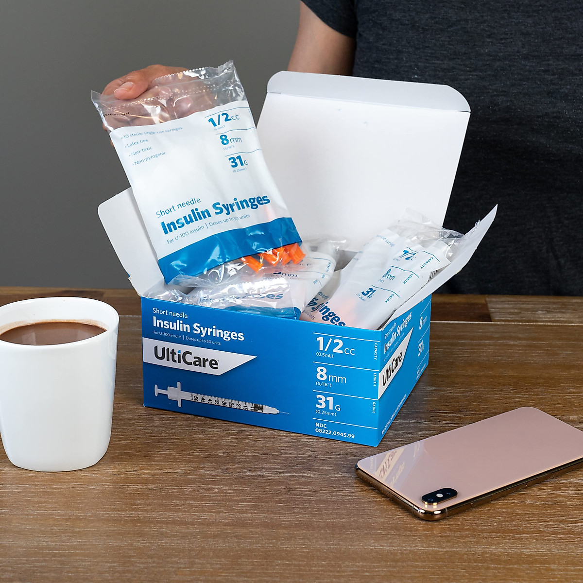 UltiCare Insulin Syringes 1/2 mL - 31G x 8mm 100 Count Box