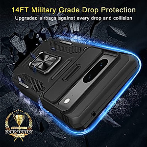 for Pixel 7 Case,Google Pixel 7 Case with Slide Camera Cover+Screen Protector (1 Pack),[Camera Protection] [Magnetic Rotate Kickstand] Military Grade Shockproof Heavy Duty Protective Cover-Black