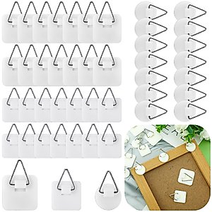 Wenqik 45 Pcs Adhesive Picture Hanger Foamboard Picture Hanging Hooks Without Nails Plastic Picture Hangers Sticky Hangers for Home Wall Art Picture Photo Frame Bathroom Closet Kitchen (Round,Square)