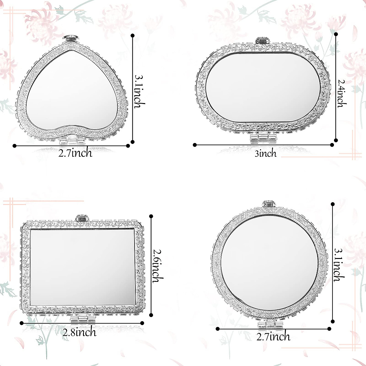 Blulu 8 Pieces Compact Mirror for Purse Flower Small Compact Mirror Gift Makeup Floral Pocket Retro Folding Portable Travel Accessories for Women Girls