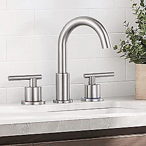 FGKQ Bathroom Faucet for Sink 3 Hole, 8 inch Widespread Bathroom Faucet, 2 Handle High Arc Bathroom Sink Faucets with Pop-Up Drain and Water Supply Lines, Brushed Nickel