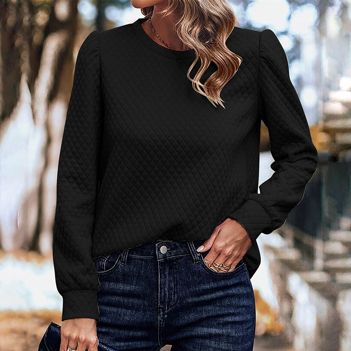 Sudadera Mujer Otoño/Invierno Soild Color Sweatshirts for Women 2023 Baggy Round Neck Pullover Tops Long Sleeve Mature Swing Blouse Top for Legging Black