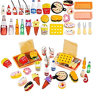 33 Pieces Miniature Fast Food Toy Miniature Pretend Food Play Toys Dollhouse Accessories Hamburger Fries Cake Milk Doll Food Kitchen Accessory Toy for Kids Party Accessory Christmas Restaurant Decor