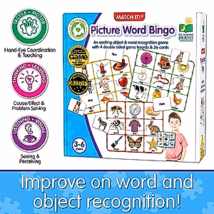 The Learning Journey: Match It! Bingo - Picture Word - Reading Game for Preschool and Kindergarten 36 Picture Word Cards, 9.5" H x 8" W x 0.1" D