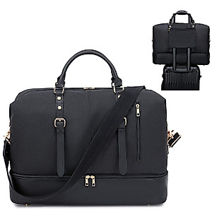 Weekender Overnight Bag Oversized Travel Duffel for Men and Women Carry On Tote Shoe Compartment (Black D)