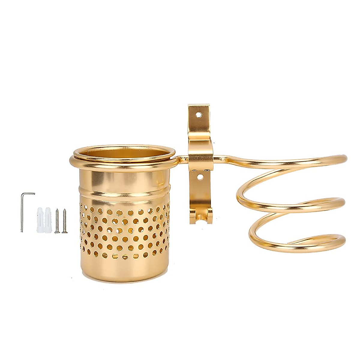 TOPINCN Hair Dryer Holder with Aluminum Storage Holder Wall Mount Hair Dryer Holder Wall Phone Holder with Fixing Screws for Hair Dryer, Hair Straightener(Gold)