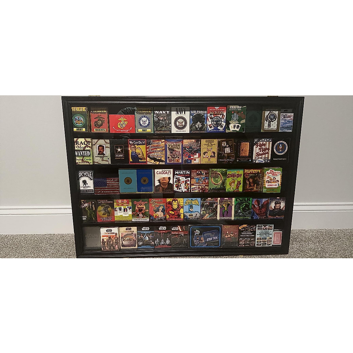 DisplayGifts Playing Card Display Case Frame Holds 60 Decks Collectible Poker Cards Only Acrylic Door UV Protection Black