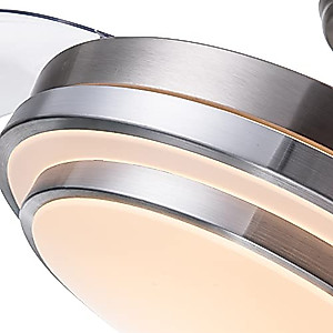 POCHFAN Retractable Ceiling Fan with Lights Remote Control, 42 Inch Modern Ceiling Fan for Bedroom Living Room in 3 Color Changeable,Timer, Noiseless DC Motor, 6 Speed, Brush Nickel, LED Ceiling Fans