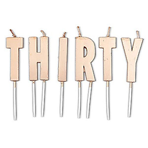Cake Topper 30th Birthday with Thin Candles in Holders (Rose Gold, 30 Pack)