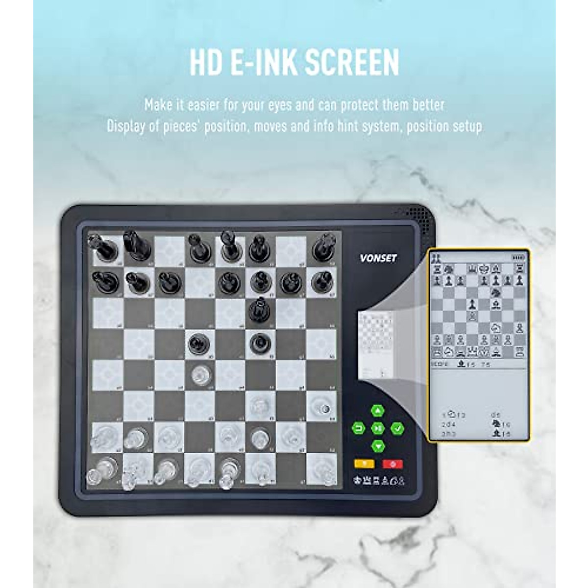 Vonset Core L6 Computer Chess Game Electronic Chess Set Computer Chess Board with LED Light Chess Computer for Adults and Kids with Double Queen Pieces for Beginners