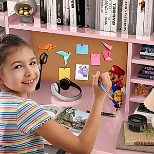 RUPOLX Childrens Computer Desk with 4 Drawers, Pink Kids Desk and Chair Set for 5-12 Year Old,Kids Study Table with Storage Shelf-oU6k6e