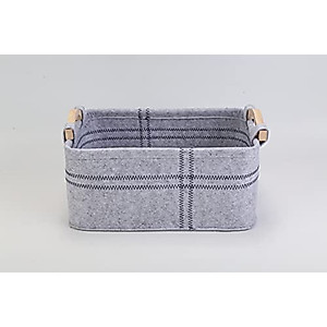 Set of 2 Hand Woven Fabric Storage Baskets with Wooden Handle Cubic Storage Box, Suitable for Home Wardrobe, Clothes, Toys, Shelf Organization and Decorative Baskets