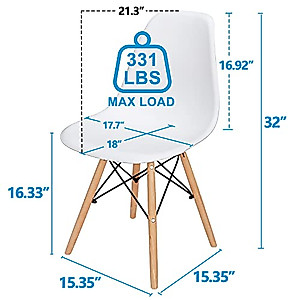 SUPER DEAL Mid Century Modern DSW Shell Lounge Plastic Dining Chair Set of 4, Side Chairs with Solid Wood Legs for Living Room, Kitchen, Dinning Room, Bedroom, White
