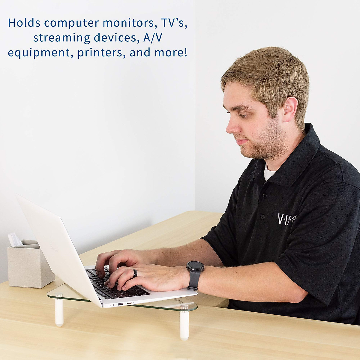 VIVO Glass Ergonomic Tabletop Riser, Triangle Desktop Universal Corner Stand for Computer Monitor LCD LED TV, Monitor, Laptop, Notebook, and More, STAND-V000Q