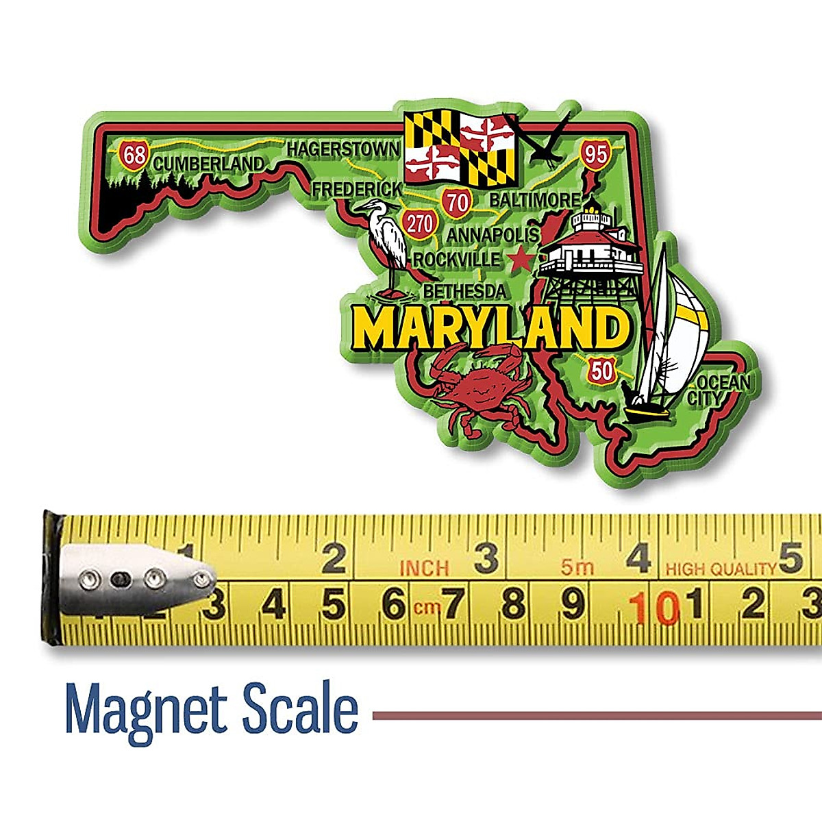 Maryland Colorful State Magnet by Classic Magnets, 4.6" x 2.6", Collectible Souvenirs Made in The USA