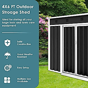 Oakmont Outdoor Garden Storage Shed 4' × 6' Garden Tool House with Double Sliding Doors, Steel Anti-Corrosion Storage House forYard Lawn (Grey)
