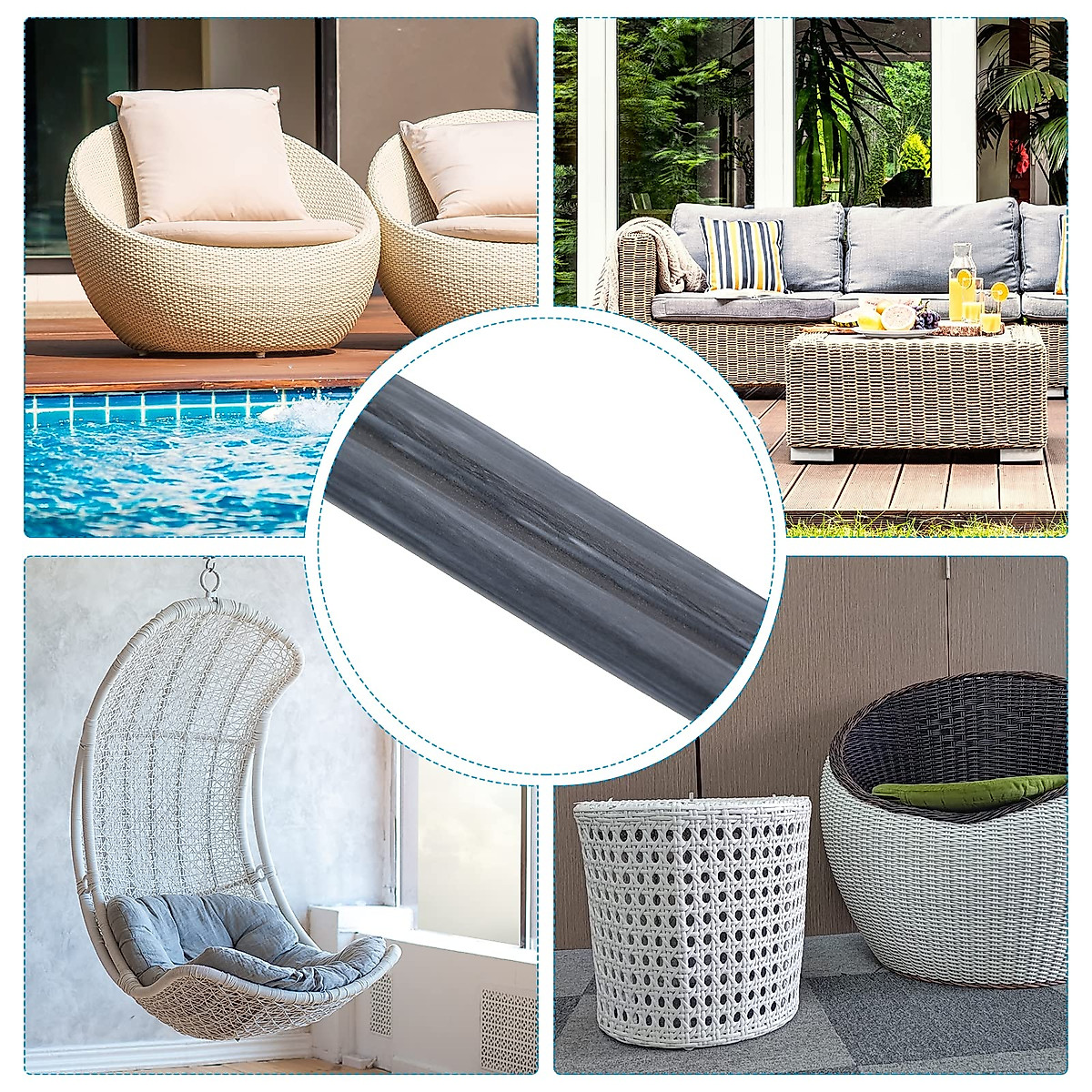 PATIKIL Wicker Repair Kit, 30m/98ft PE Rattan Replacement Repair DIY Set for Wicker Fixing Furniture Patio Furniture Repair, Gray White Stripe