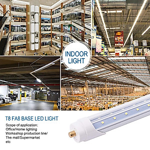WAHADI 6-Pack 6FT 40W T8 LED Tube Light Daylight White 6000k with Dual-Row LED Chips FA8 Single Pin Base Clear Cover 6 Foot LED Bulbs to Replace T8 T10 T12 Fluorescent Light, ETL Listed
