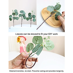 Forlaoers 6pcs Small Fake Plants Silver Dollar Eucalyptus Garland Silk Leaves Stems with Seeds Faux Flowers Bouquets Greenery for Decor Rectangular Floral Centerpieces, Grey Green, HY28015