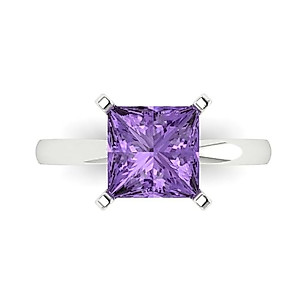 Clara Pucci 3.0 ct Princess Cut Solitaire Simulated Alexandrite Engagement Wedding Bridal Wedding Anniversary Ring 14k White Gold 6.5