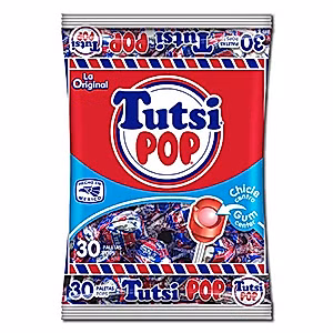 Tutsi Pop La Original Mexican Candy Pops with Cherry Flavor with Tutti Frutti Gum Center, 21.2 Oz