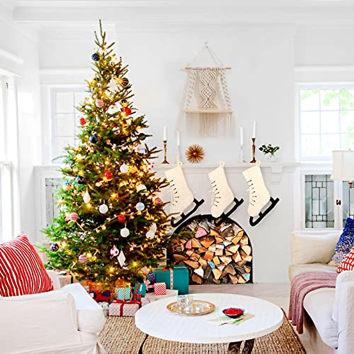 JERZO Macrame Hanging Wall Shelves, Boho Decor, Swing Rope Floating Shelf, Rustic Wood Storage Shelf for Bedroom Bathroom Living Room Nursery Dorm Room, Décor Plant Display