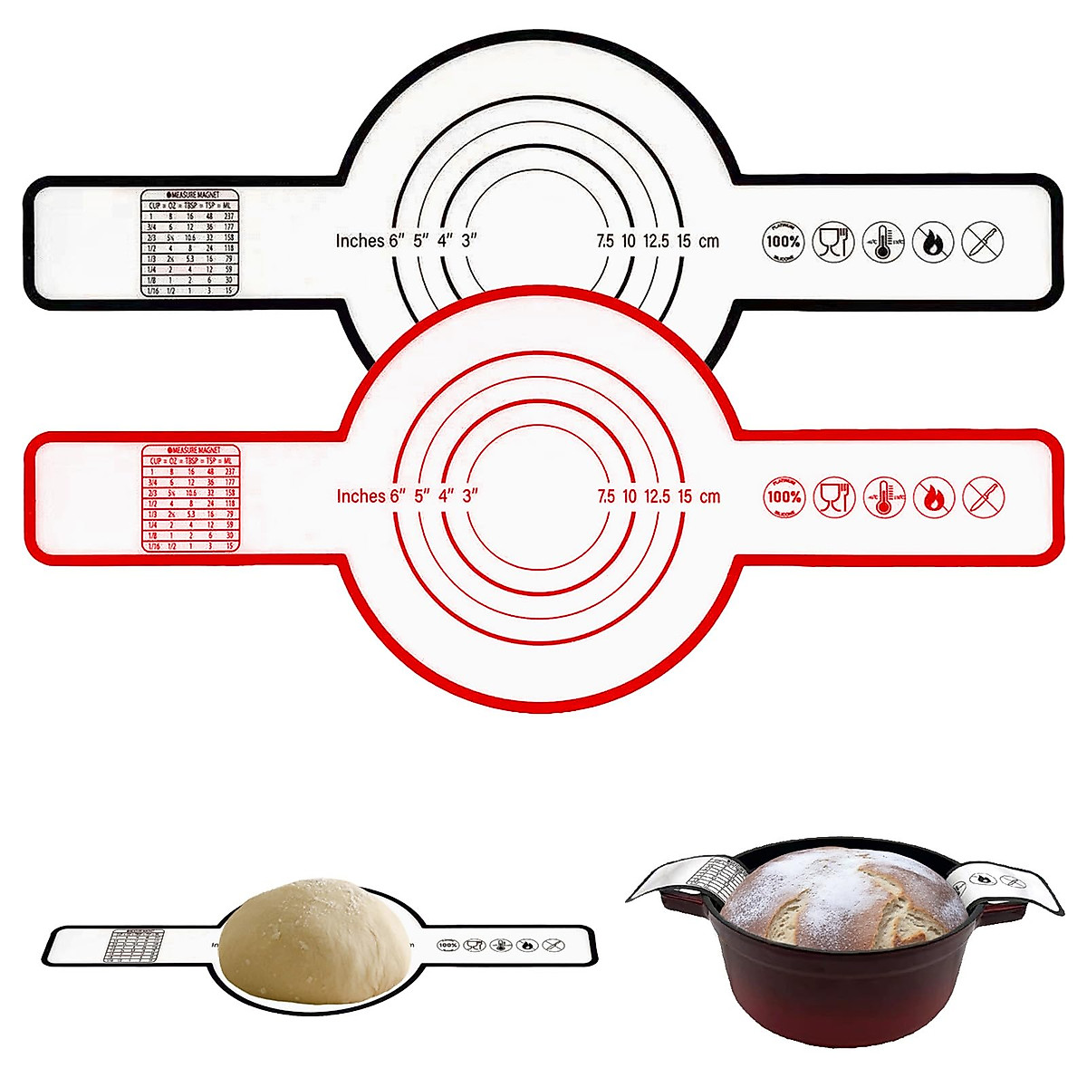 2 Pcs Silicone Bread Sling for Dutch Oven with Long Straps, Non-stick & Easy to Clean Reusable Bread Baking Mat, Heat Resistant Dutch Oven Liners for Placing Sourdough Bread