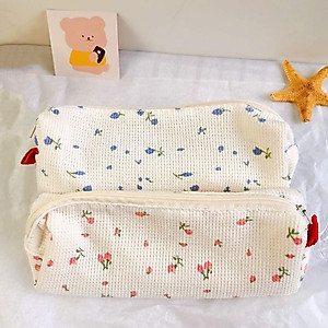 Pink Women Fresh Style Pencil Bag Flower Floral Canvas Large Pen Pencil Pouch Bag Pencil Case Pen Holder Coin Pouch, Simple Cosmetic Storage Bags Makeup Bag Office, Pen, Pencil and Marker Cases