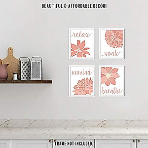 Relax Soak Unwind Breathe Pink White Blend Bath Flowers Prints, 4 (8x10) Unframed Photos, Wall Art Decor Gifts Under 20 for Home Office Studio College Student Teacher Floral Garden Yoga Inspired Fans