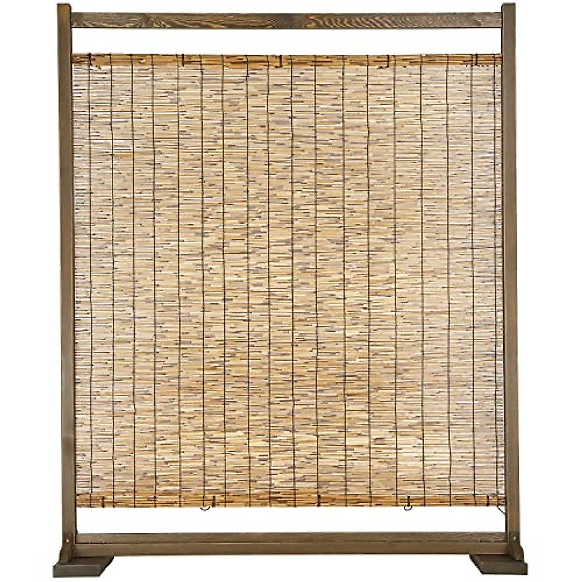 MyGift Large Semi Private Reed Single Panel Privacy Screen Room Divider with Rustic Brown Wood Frame
