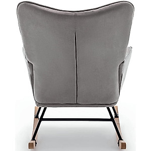 HOMMOW Nursery Rocking Chair with Ottoman, Comfortable Fabric Rocker Glider Chair with High Backrest,Grey Armchair Comfy Side Chair for Nursery Bedroom Living Room