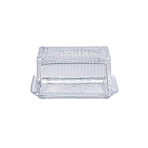 Tablecraft Double Dish, Clear Glass, Embossed Butter, 6.5 x 4 x 3.5