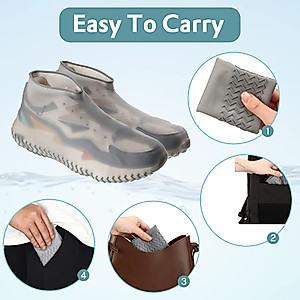 3 Pairs Silicone Shoes Covers Rain Boots Reusable Waterproof Shoe Covers Non Slip Overshoes Unisex Shoe Protectors for Women Men, Black White Gray (Large)
