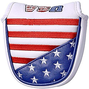 PLUSKER USA Golf Heel Shafted Mallet Putter Cover Magnetic Closure Stars and Stripes American Flag Synthetic Leather Patriotic Head Covers