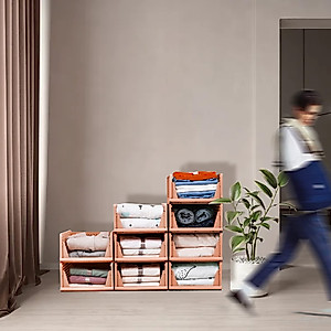 CYOIDAI Gywinovo souG 2 Pack (17x 13.2 x 7.3 inch) Stackable Plastic Storage Basket-Foldable Closet Organizers Storage Bins, Perfect for Kitchen, Office, Bedroom & Bathrooms(Pink)