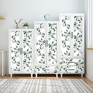 Yifasy 2 Pack Furniture Liners Green Leaf Shelf Drawer Lining Papers Self-Adhesive PVC Countertop Stickers 17.7 Inch Wide