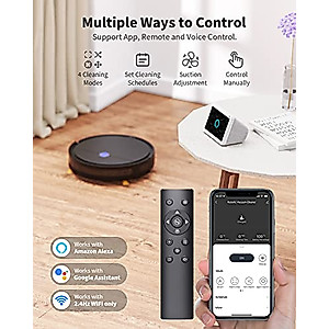 Robot Vacuum and Mop Combo, 3 in 1 Robotic Vacuum Cleaner with Watertank/Dustbin/Brush, Self-Charging, schedule cleaning, anti-blocked by hair, Remote/App/Alexa, Ideal for Hard Floor/Pet Hair/Carpet
