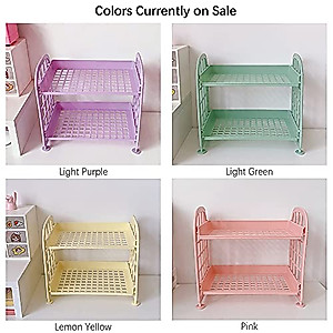 QUMENEY Desktop Rack Cosmetic Stationery Storage Holder, 2-Tier Multifunctional Plastic Shelf Makeup Organizer for Skincare Office Kitchen Bedroom Bathroom Home (Pink)