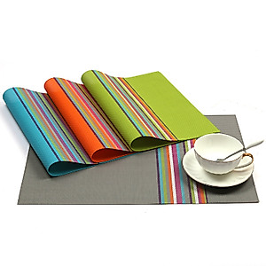 SHACOS Placemats Set of 4 Colorful Woven Vinyl Place Mats for Dining Table Reversible PVC Heat Resistant Table Mats (4, Multicolor)