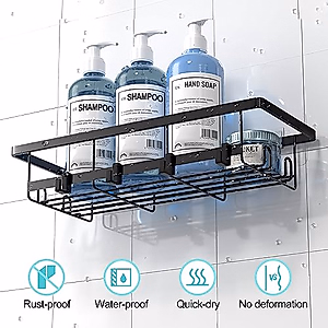 Mycuppca Shower Caddy, 2 Pack Adhesive Bathroom Shower Organizer, Black Shower Shelves with Hooks Stainless Shower Rack for Inside Shower No Drilling Wall Mounted Shower Storage Shower Shampoo Holder