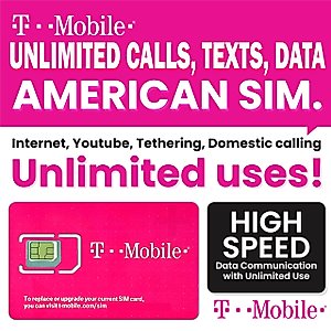 T-Mobile Prepaid USA SIM Card (90 Day) | 5G/4G-LTE Unlimited High Speed Data/Calls/Texts() Prepaid SIM Card for USA| Phone use only not for Modem |