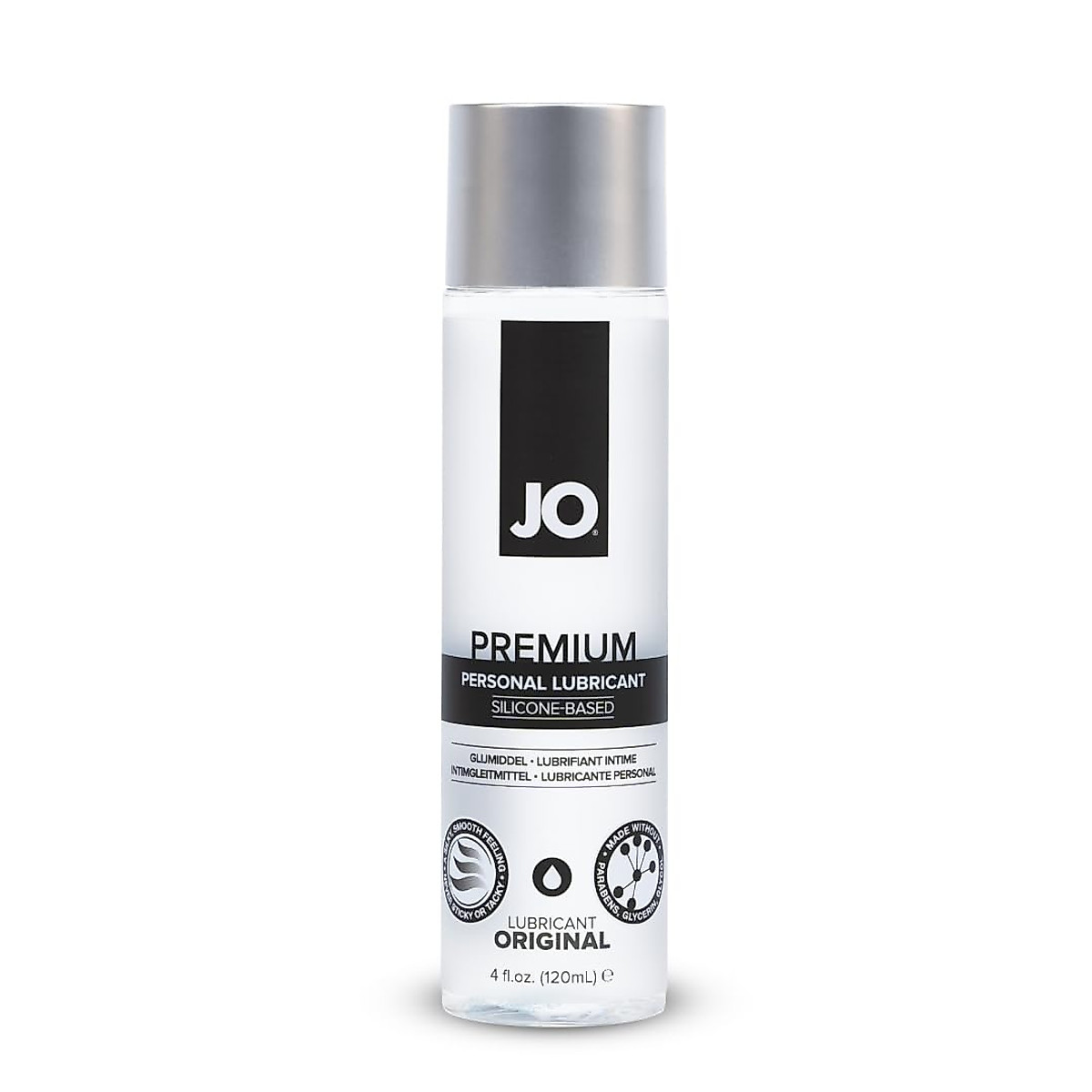 JO Premium Original Silicone Based Lubricant, Long Lasting Silky Smooth Lube for Men, Women and Couples, 4 Fl Oz