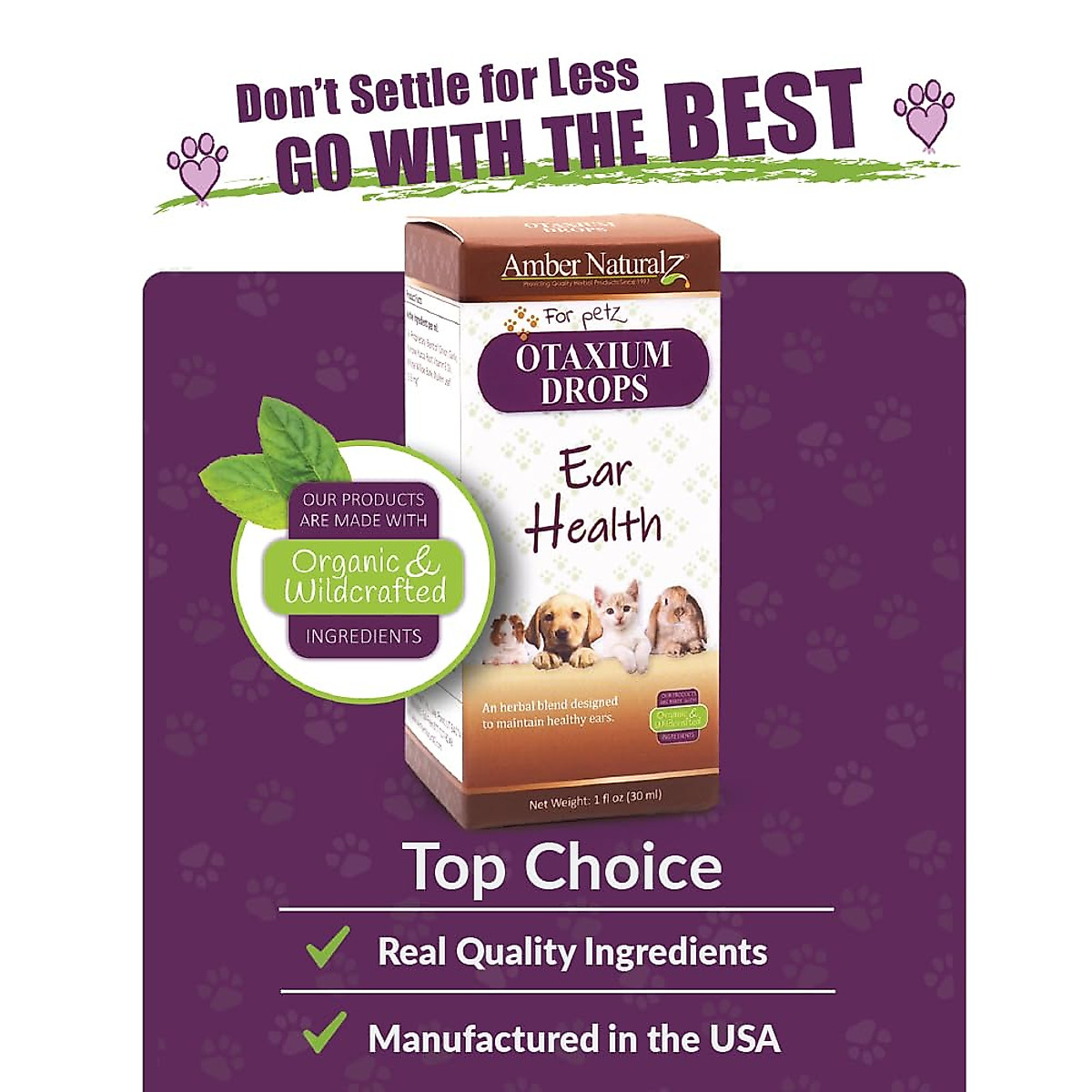 Amber NaturalZ Otaxium Drops Herbal Supplement for Dogs, Cats, Birds, Guinea Pigs, and Rabbits | Pet Herbal Supplement for Ear Health | 1 Fluid Ounce Glass Bottle | Manufactured in The USA